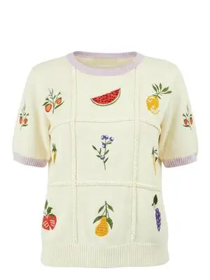 YUMI Fruit Motif Fine Knit Top - White