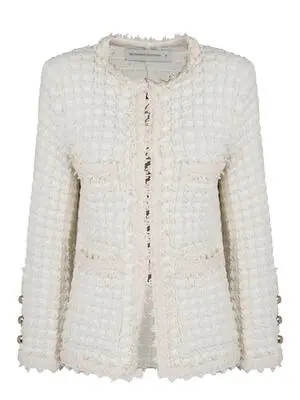 THE EXTREME COLLECTION Francesca Tweed Cotton Blend Short Jacket With Trimmings - White