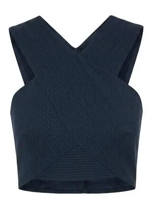 RUE LES CREATEURS Asymmetric Striped Crop Bustier - Blue