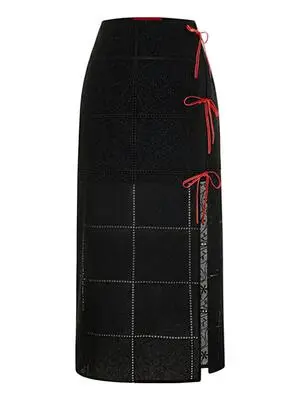 PCFG Broderie Anglaise Embroidered Slit Maxi Skirt - Black