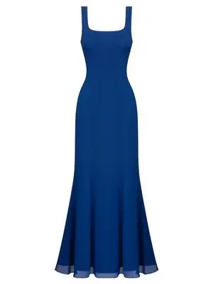 ELSAVA Long Dress With Corset Design - Blue
