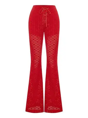 PCFG High-rise Embroidered Flare Pants - Red