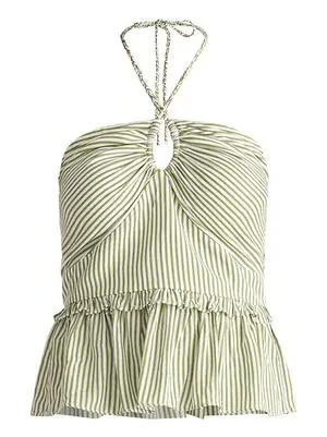PAISIE Halterneck Peplum Top - Green/white