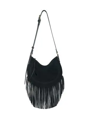 KIM FOLEY Kim Foley Suede Fringe Shoulder Bag Black