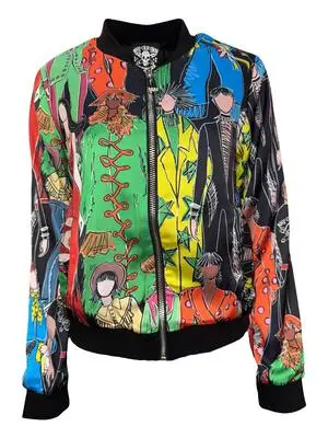 ANY OLD IRON Graphic Print Bomber Jacket - Black/blue