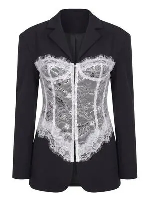 MODENAIRE Lace Corset Detail Tailored Blazer - Black