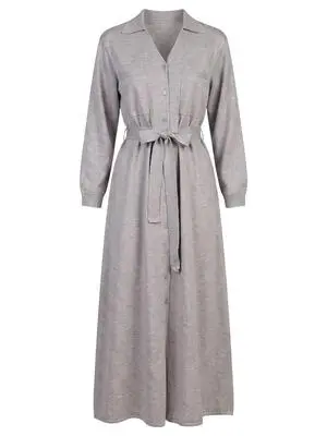 TANTRA SPAIN SL Long Knit Shirt Dress With Chest Pockets And Belt - Grey