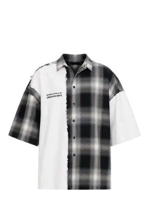 MYSIMPLICATED Oversized Plaid And Cotton Shirt With Asymmetrical Design - Grey/white