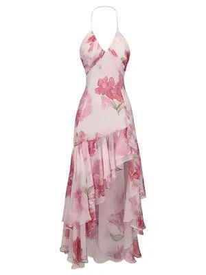 NANA JACQUELINE Vivienne Halterneck Floral Chiffon Dress - Pink