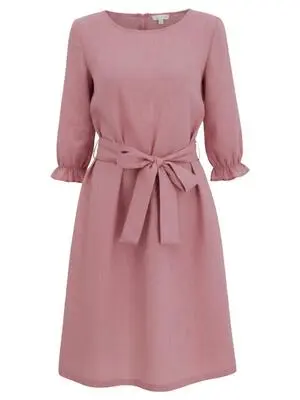 LEMUSE Emma Stonewashed Linen Dress With Tie Belt - Pink