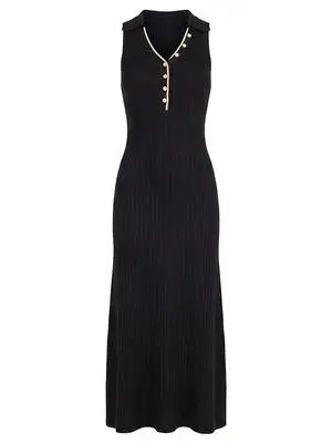 TANTRA SPAIN SL Sleeveless Polo Collar Midi Knit Dress With Contrast Trim