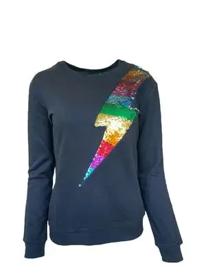 ANY OLD IRON Rainbow Reversible Sequin Lightning Sweatshirt - Black