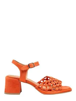 NAGUISA Cynara Braided Leather Block Heel Sandals - Orange