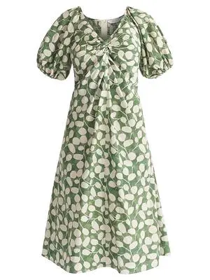PAISIE Puff Sleeve Twist Dress With Floral Print - Green