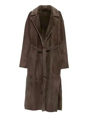 MANZONI 24 Belted Shearling Leather Coat - Brown