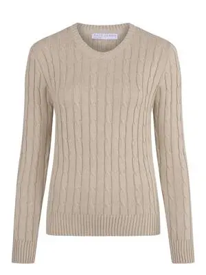 PAUL JAMES KNITWEAR Cotton Taylor Cable Crew Neck Jumper - Brown