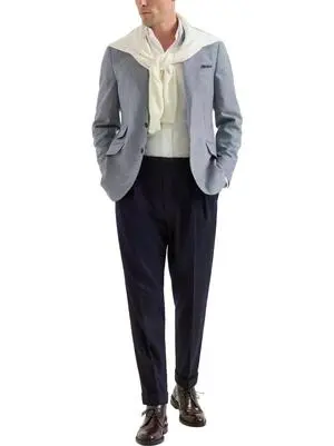 Brunello Cucinelli Cashmere And Silk Houndstooth Flannel Deconstructed Cavallo Blazer - Blue