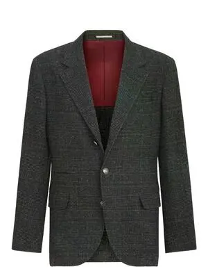 Brunello Cucinelli Silk, Wool And Cashmere Prince Of Wales Flannel Deconstructed Blazer - Grey