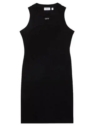 Off-White Ribbed Round Neck Mini Dress - Black