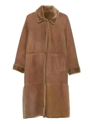 MANZONI 24 Long Sleeve Shearling Coat - Brown