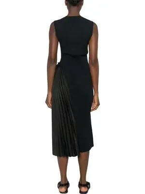 Emporio Armani Ribbed Knit Midi Dress With Pleated Panel - Black