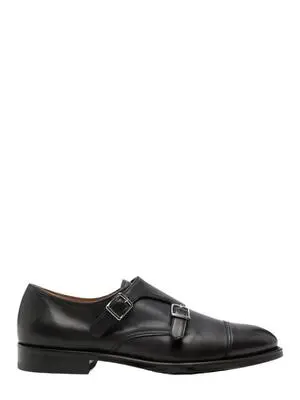 DOUCAL'S Leather Double Monk Strap Shoes - Black