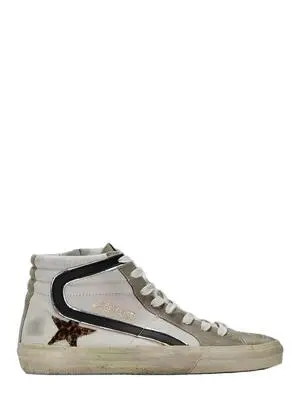 GOLDEN GOOSE Slide Leopard-print High-top Sneakers - White