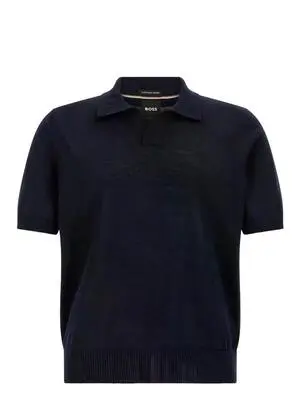 BOSS Lantoni Merino-wool Knit Polo With Johnny Collar - Blue