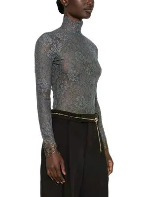 Valentino Garavani Long-sleeve Lace Bodysuit With High Neck - Grey