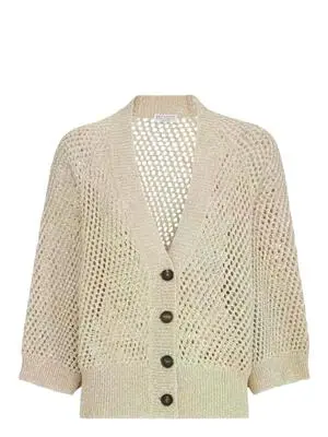 BRUNELLO CUCINELLI Brunello Cucinelli Dazzling Texture Net Cardigan In Hemp