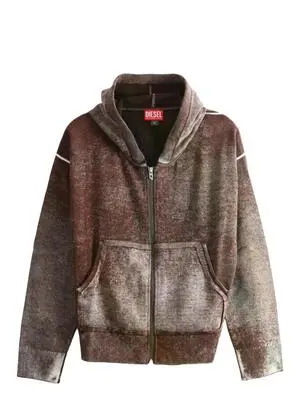 DIESEL® Reverse-print Wool Hooded Cardigan - Brown