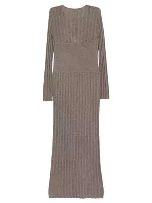 LISA YANG Ribbed-knit Long-sleeve Maxi Dress - Brown