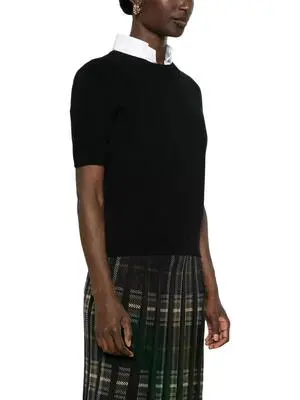 Eric Bompard Cashmere Short Sleeve Crew Neck Top - Black