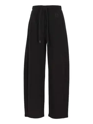 Max Mara Logo Embroidered Wide Leg Track Pants - Black