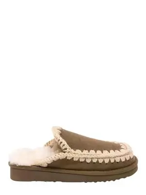Mou Eskimo Crochet-trim Sheepskin Slippers - Brown