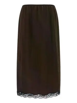 TWINSET Midi Froissé Satin And Lace Skirt - Brown