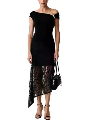Guess Asymmetric Lace Overlay Skirt - Black
