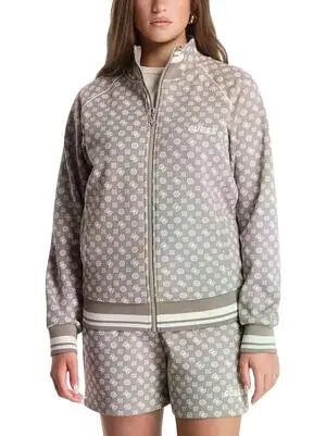 Guess Full Zip Scuba Sweatshirt With All-over Logo - Brown