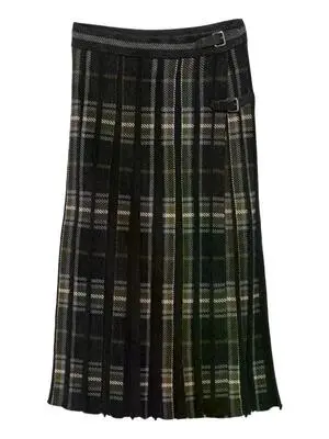 Eric Bompard Tartan Pleated Midi Skirt - Grey