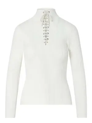 Liu Jo Ribbed Knit Lace-up High Neck Sweater - White