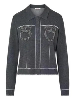 Liu Jo Embellished Knit Jacket With Contrast Stitching - Grey