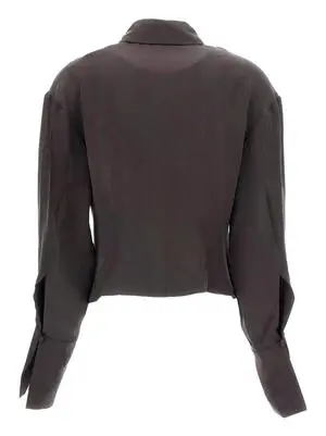 Andamane THE ANDAMANE Lilia Draped-Neck Long-Sleeve Blouse Brown