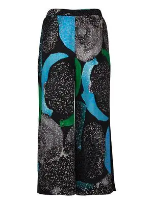 CRONO ZEE Wide Leg Printed Tencel Pants - Black/orange