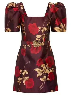 REBECCA VALLANCE Rebecca Vallance Melora Short Sleeve Mini Dress With Puff Sleeves And Belted Waist In Floral Print