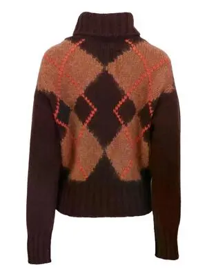 Isaia Argyle Roll-neck Sweater - Brown