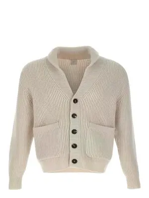 Eleventy Ribbed Knit Shawl Collar Cardigan - Neutrals