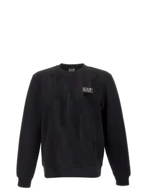 EA7 Ribbed Crewneck Sweatshirt With Logo Patch - Black