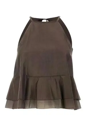 KAOS Ruffled Tie-fastening Top - Brown