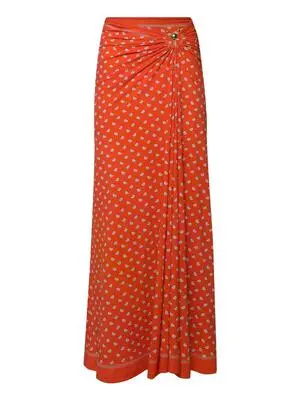 Christopher Esber Orbit Bandana-print Ruched Maxi Skirt - Orange
