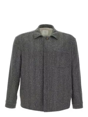 Eleventy Herringbone-pattern Wool-blend Shirt Jacket - Grey